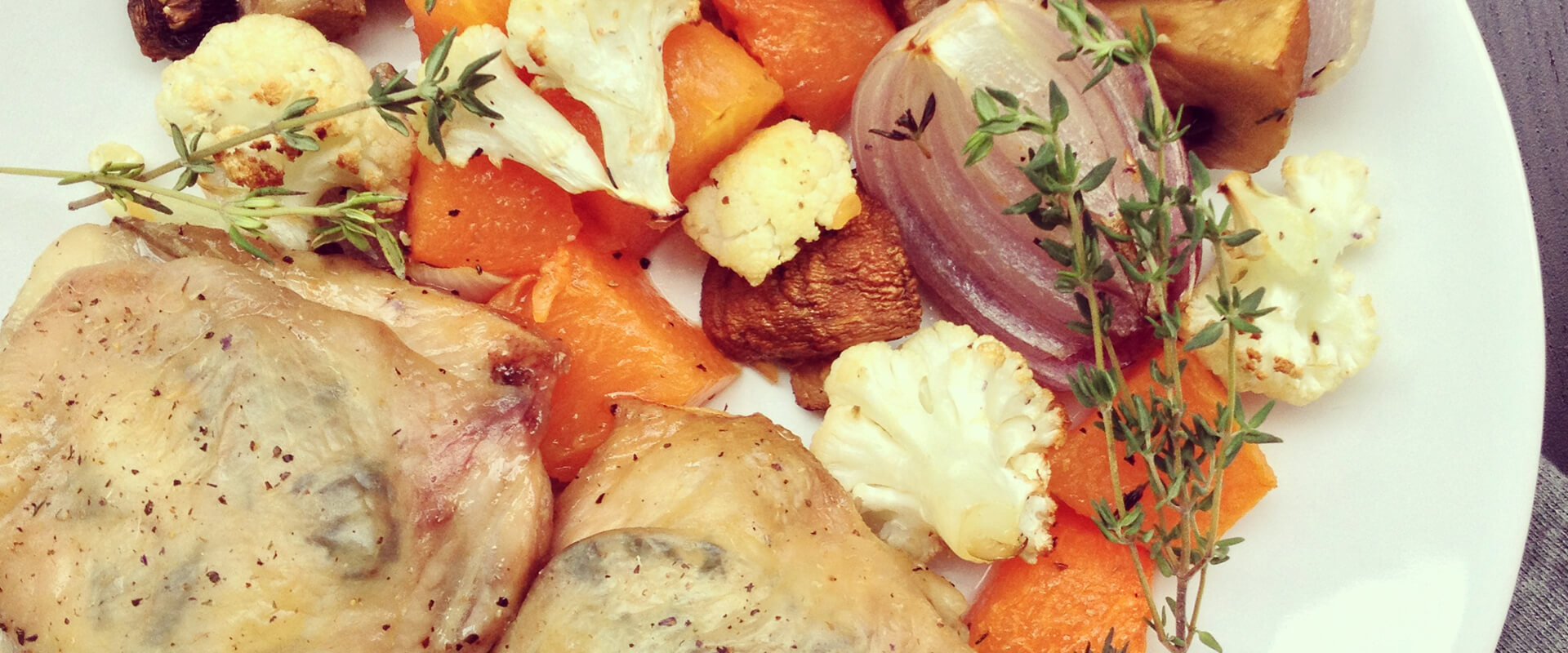 Courge, champignons, chou-fleur & poulet grillés - Bowl and Spoon